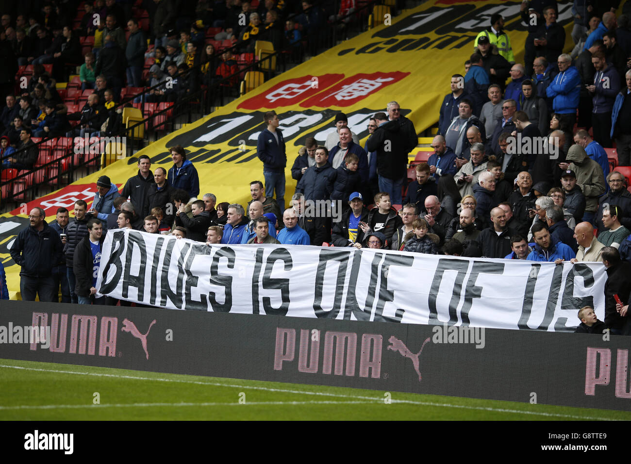 Everton supporters with a banner reading 'Baines is one of us' during ...