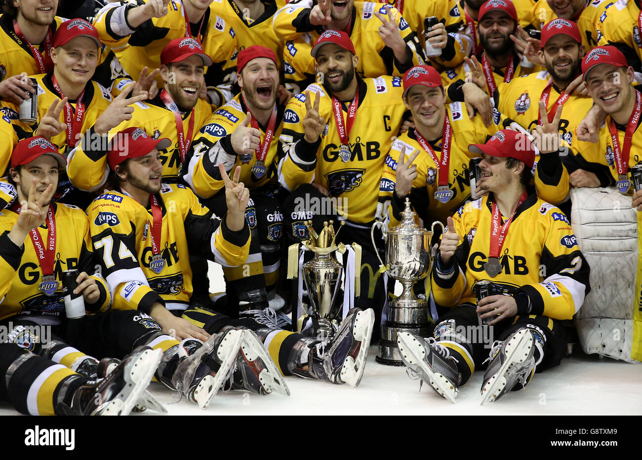 Nottingham Panthers' captain David Clarke (centre) celebrates winning ...