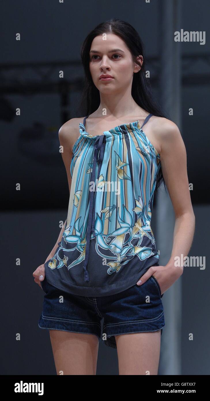 A model wears a creation by designer Emma Cook during her London ...