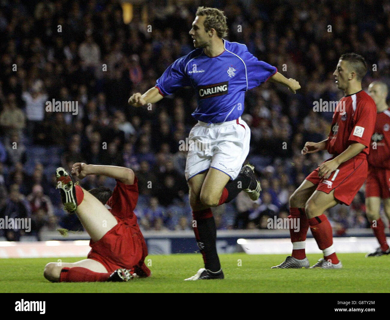 Rangers' Thomas Buffel (C) celebrates his goal during the CIS Cup third ...