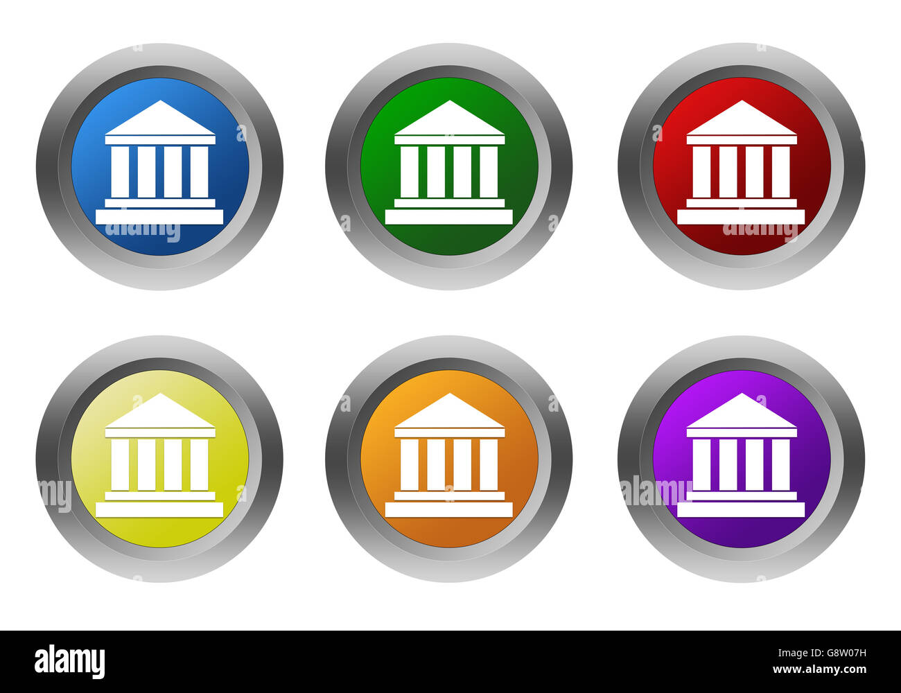 Set of rounded colorful icons with legal symbol in blue, green, yellow ...