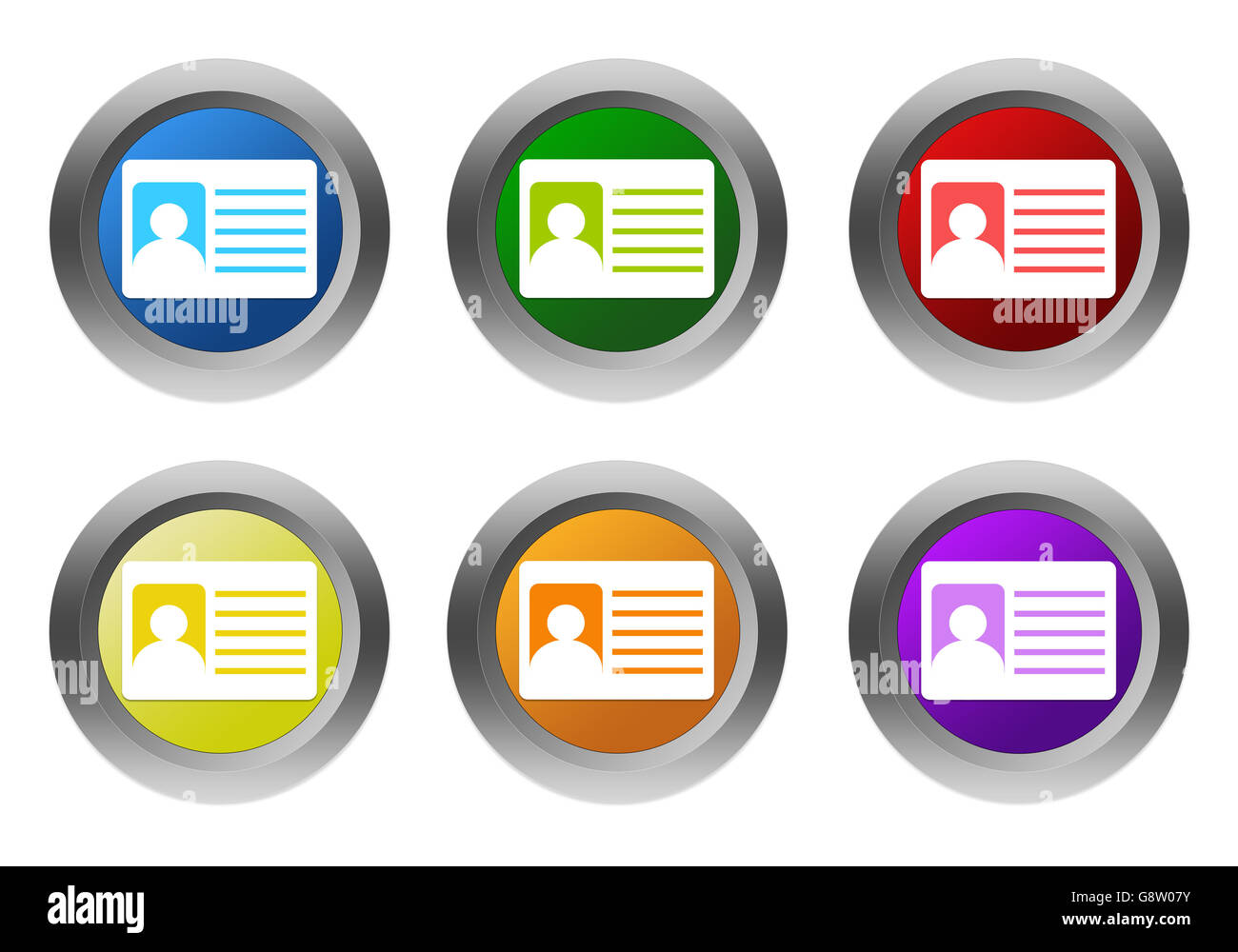 Colorful rounded buttons with identification card symbol in blue, green ...
