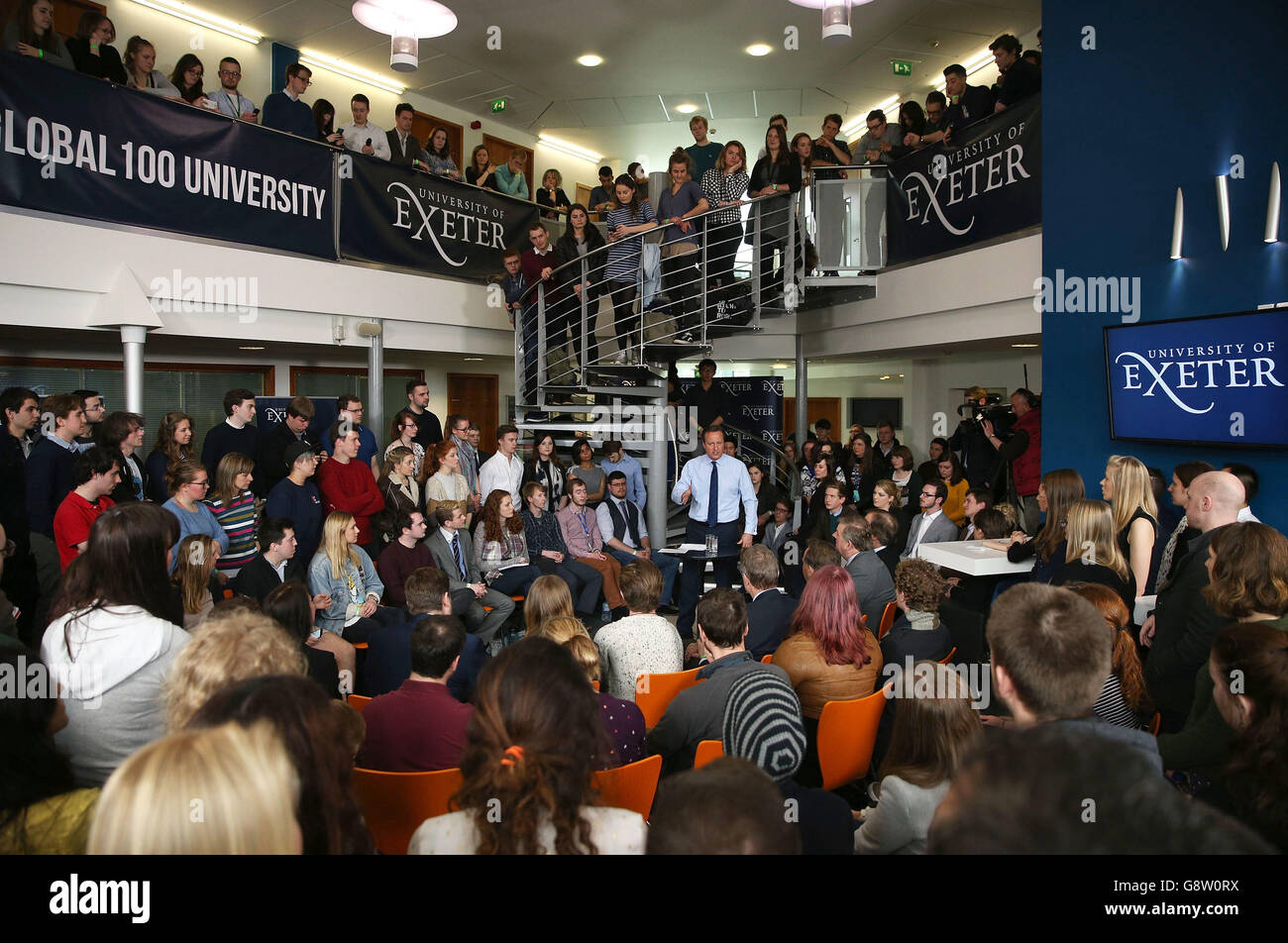 Prime Minister David Cameron addresses students at Exeter University in ...