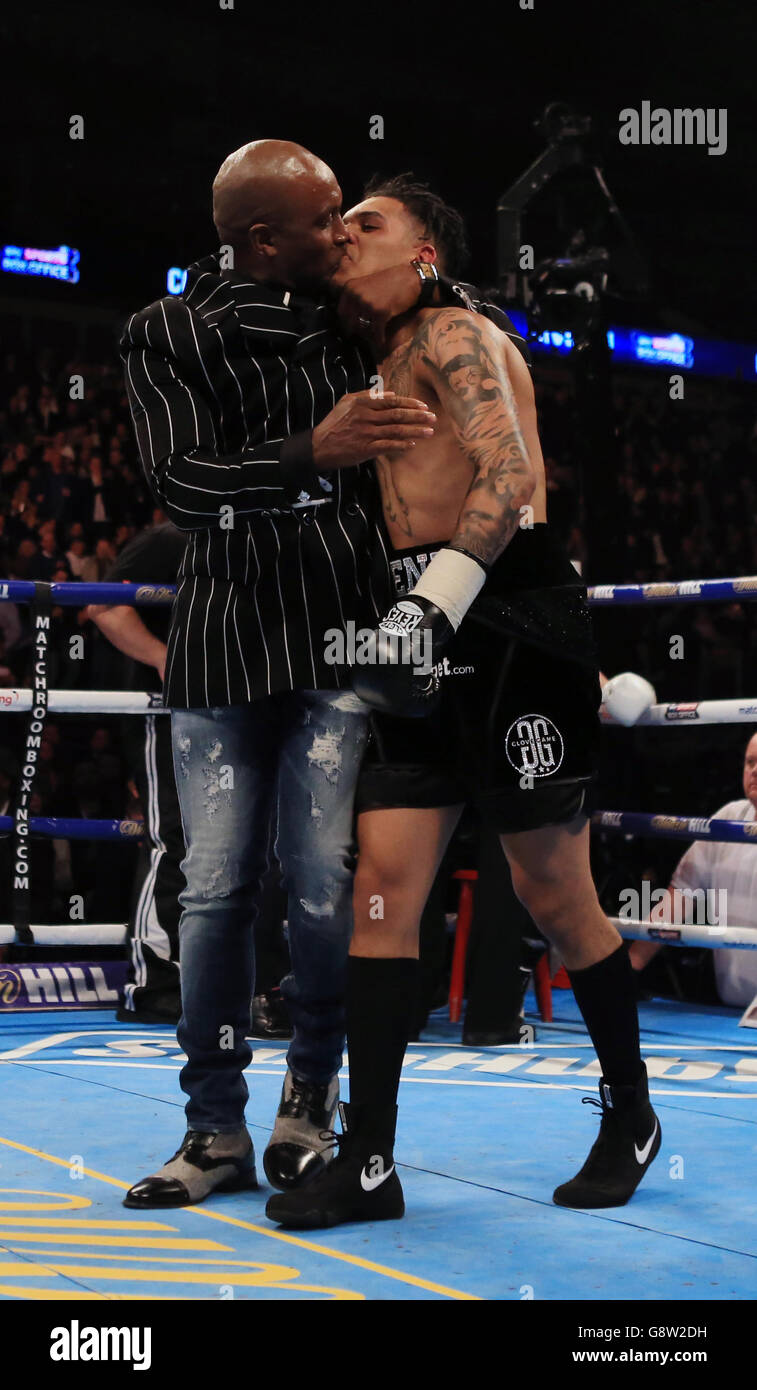 Nigel Benn kisses his son Conor after winning the Super-Lightweight ...