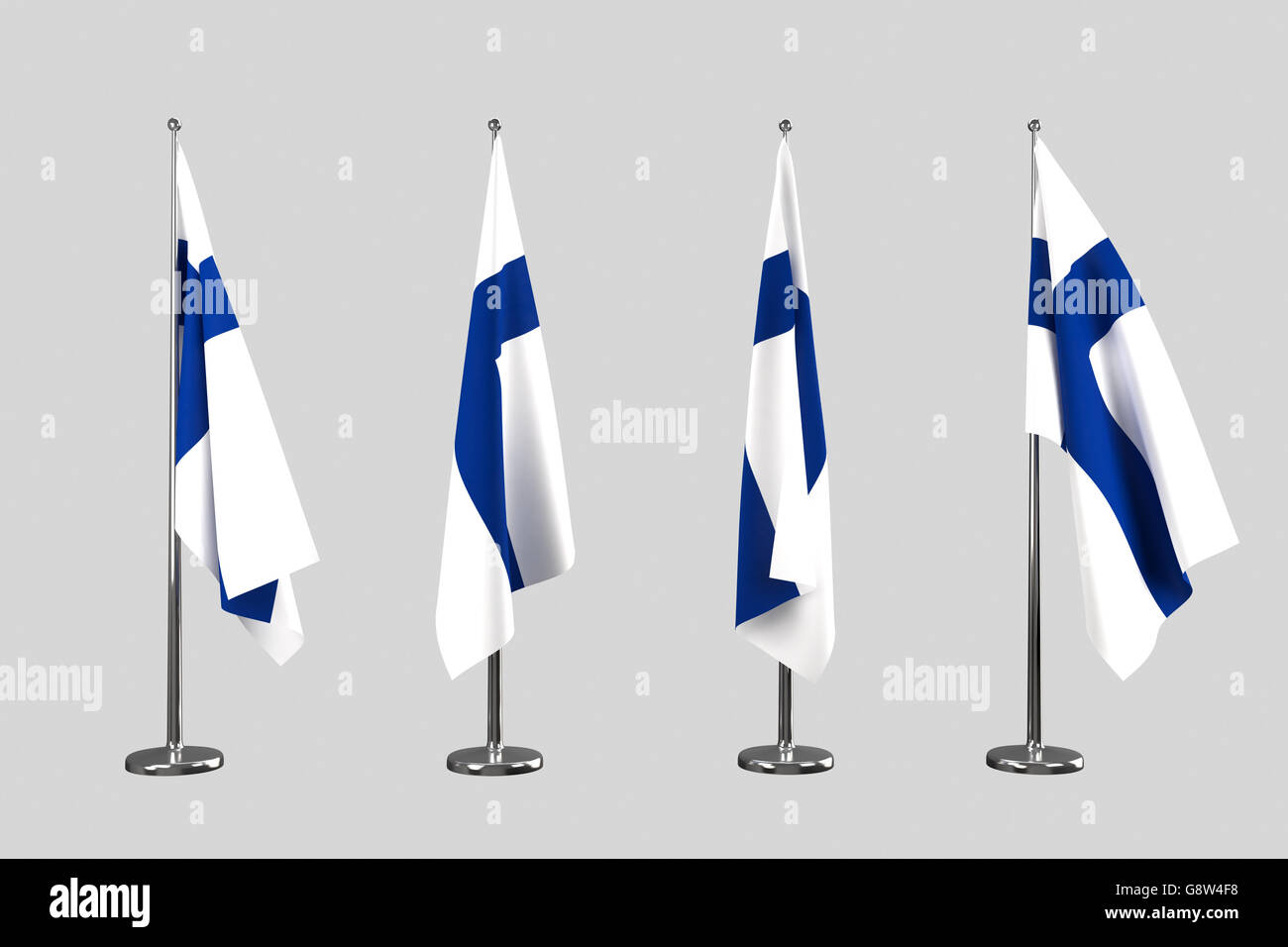 Finland indoor flags isolate on white background Stock Photo - Alamy