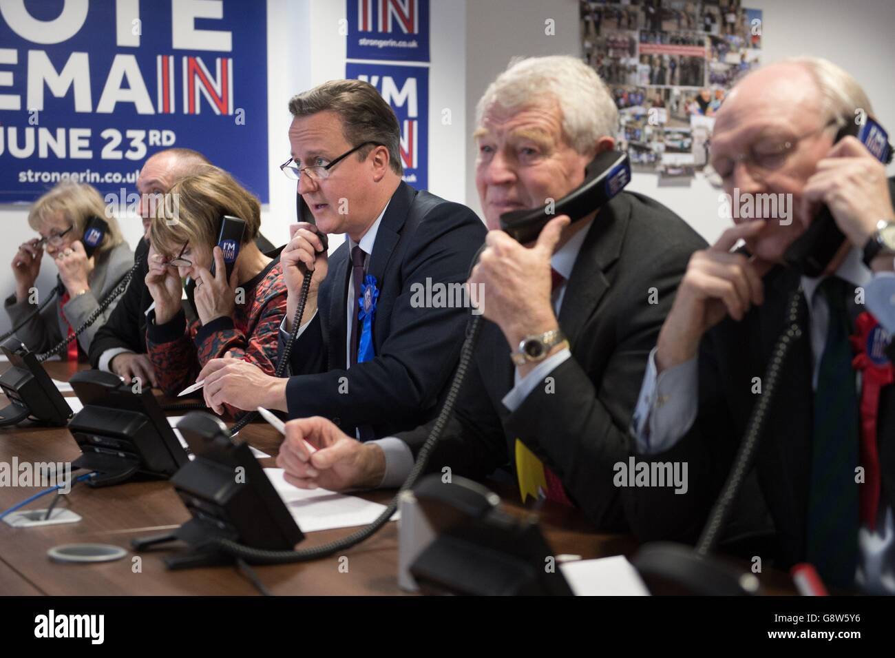Prime Minister David Cameron helps to campaign for a 'Remain' vote in ...