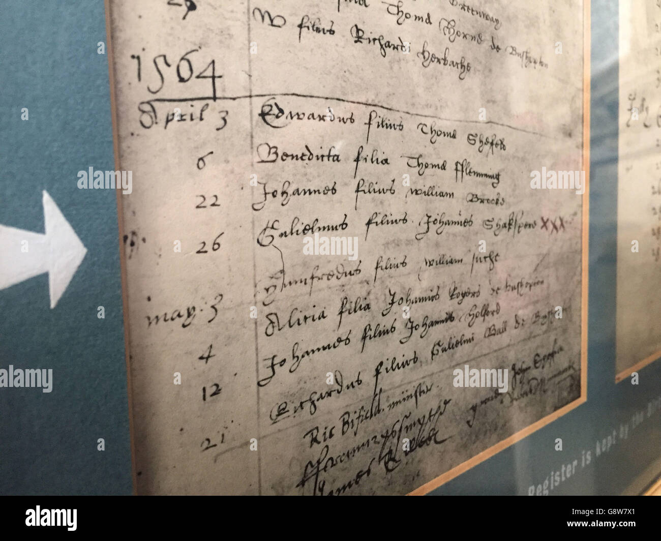 A copy of the parish register which shows William Shakespeare's baptism ...
