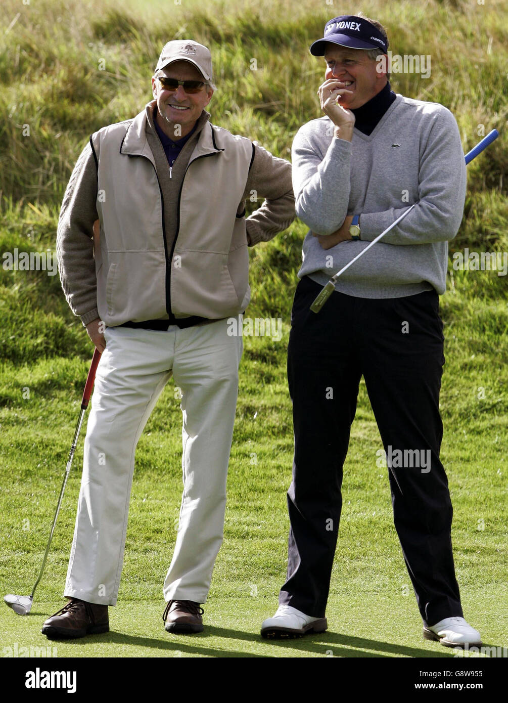 American Actor Michael Douglas (L) and Scotland's Colin Montgomerie on ...