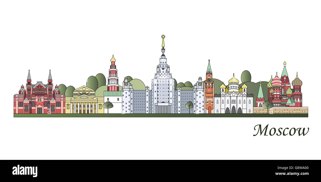 Moscow skyline colored in editable vector file Stock Photo - Alamy
