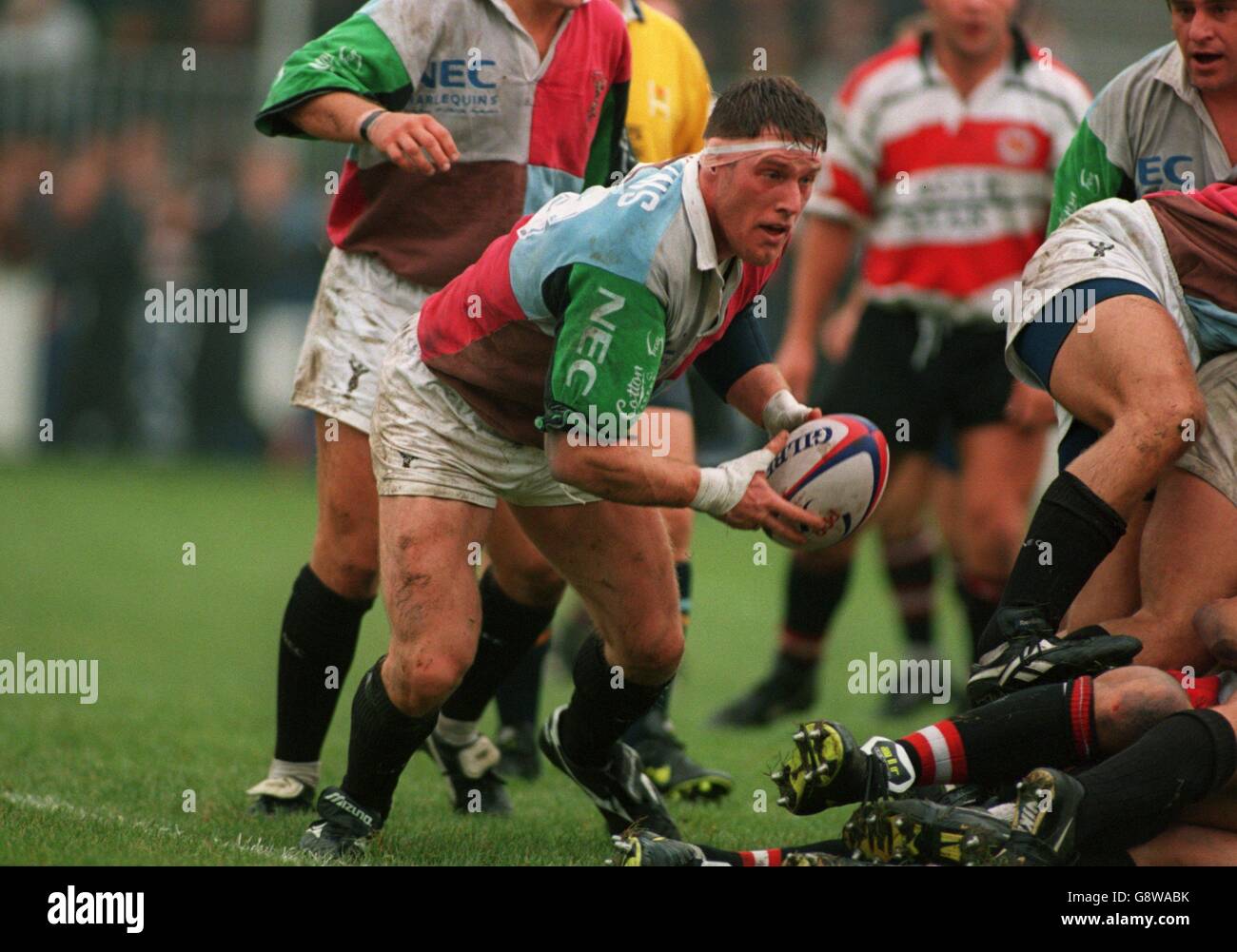 Rory jenkins of harlequins moves the ball forward after ruck hi-res ...