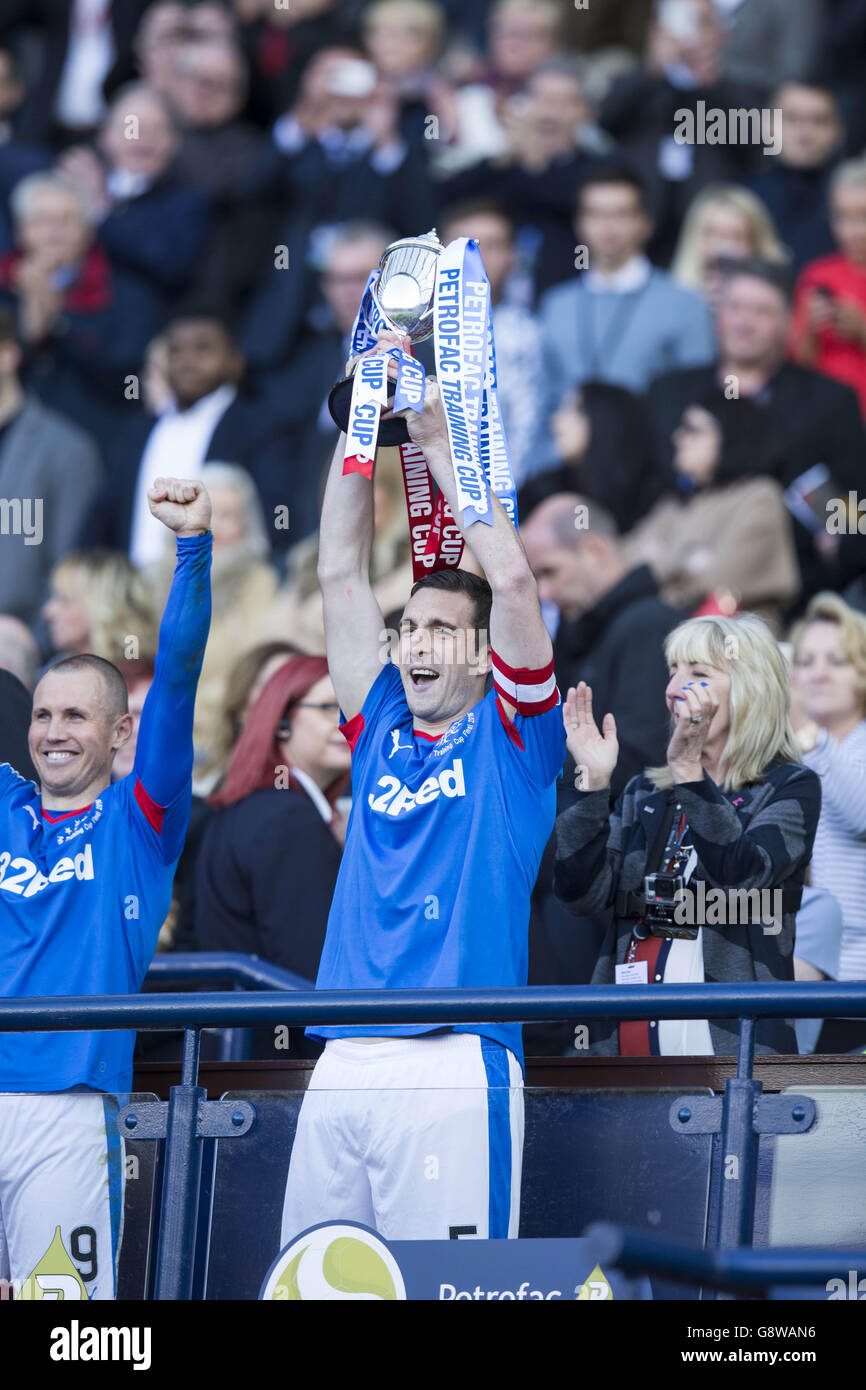Rangers' Lee Wallace celebrates with the trophy after winning the ...