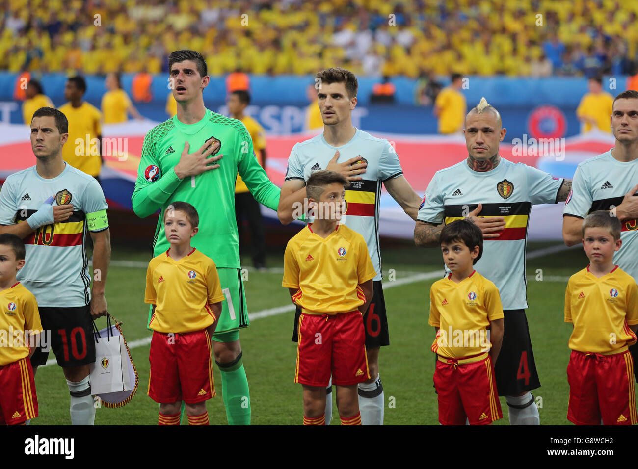 NICE, FRANCE - JUNE 22, 2016: Players of Belgium national football team ...