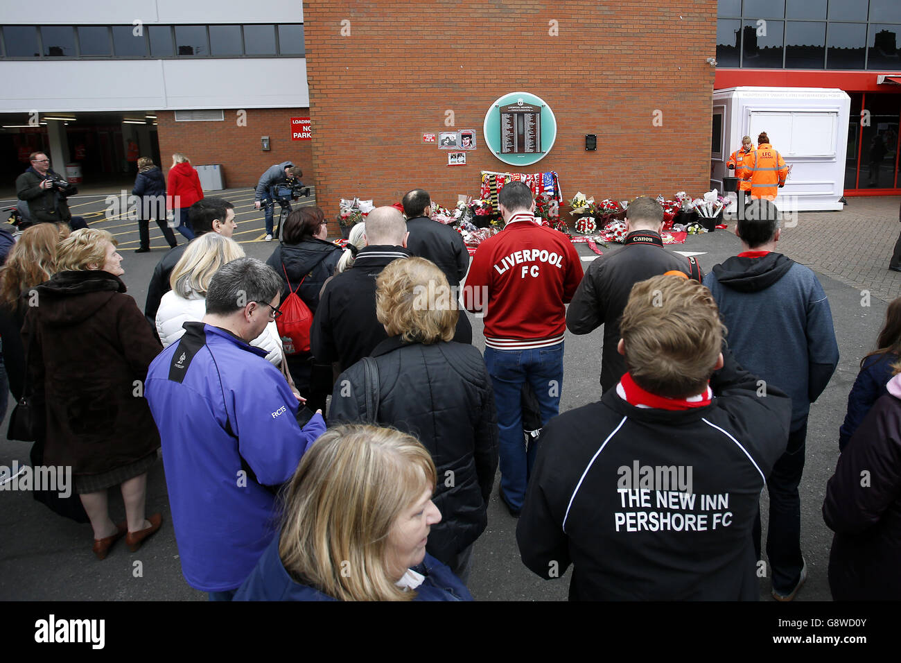 People gather at Anfield around the Hillsborough memorial during the ...