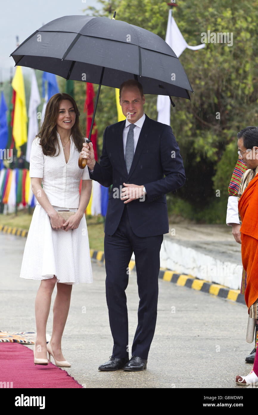 The Duke and Duchess of Cambridge at Paro Airport in Bhutan before ...