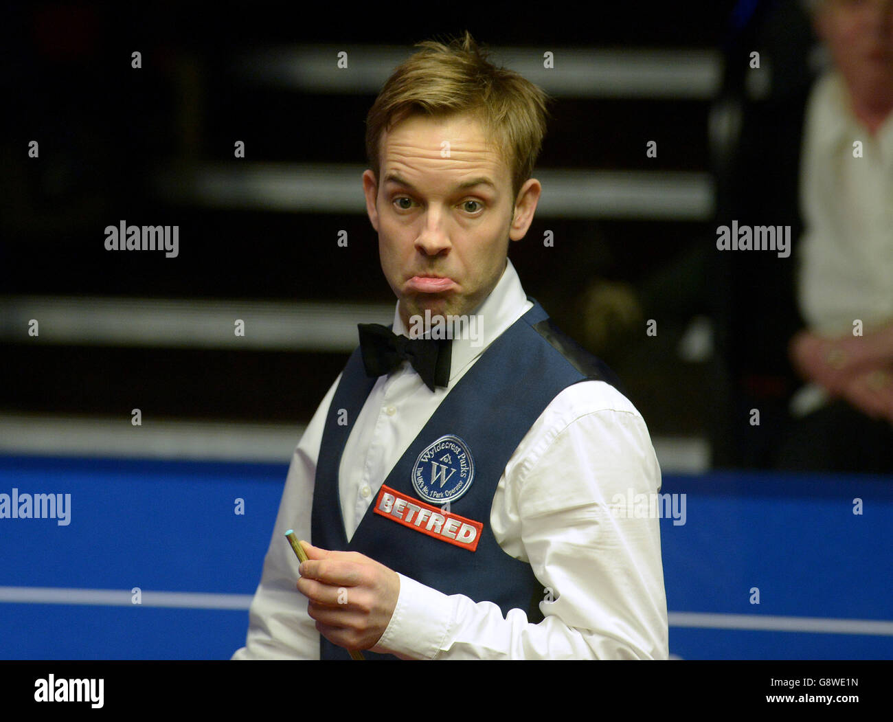 Ali Carter reacts in his match against Stuart Bingham during day one of ...