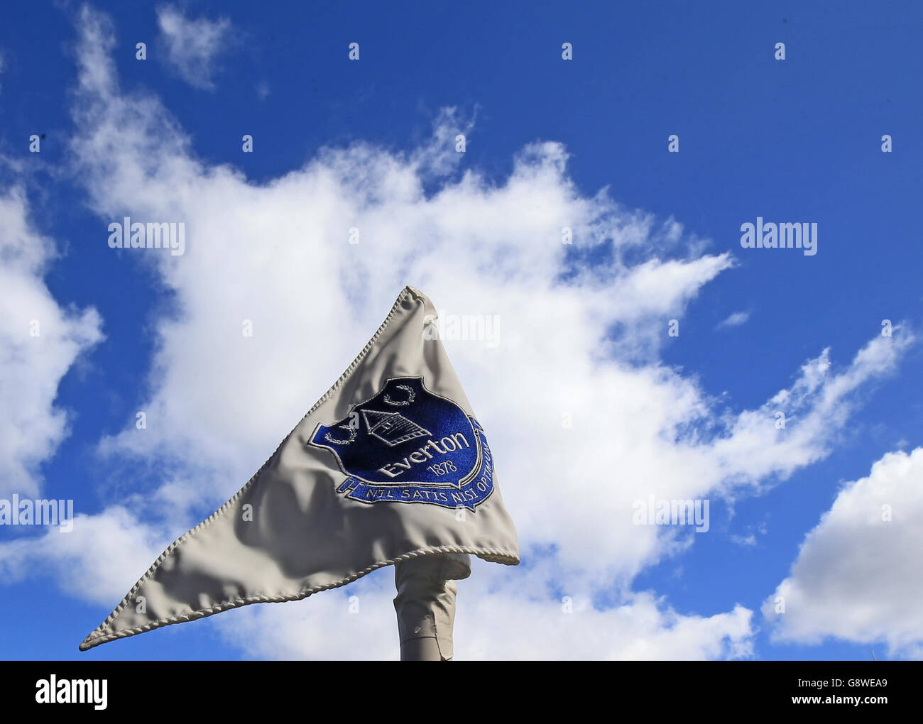 A general view of a corner flag inside Goodison Park before the ...