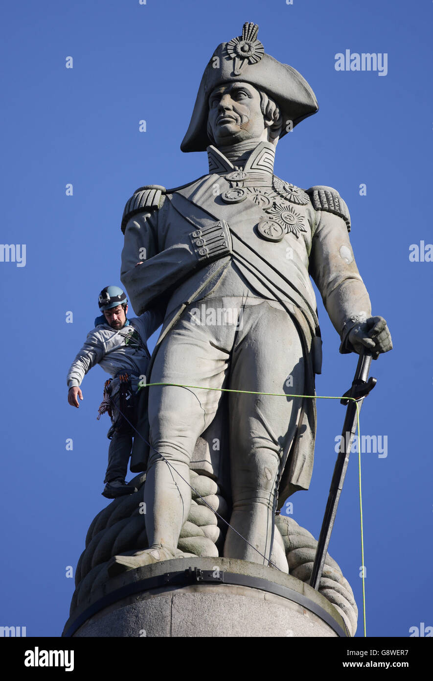 Luke Jones at the top of Nelson's Column in London's Trafalgar Square ...