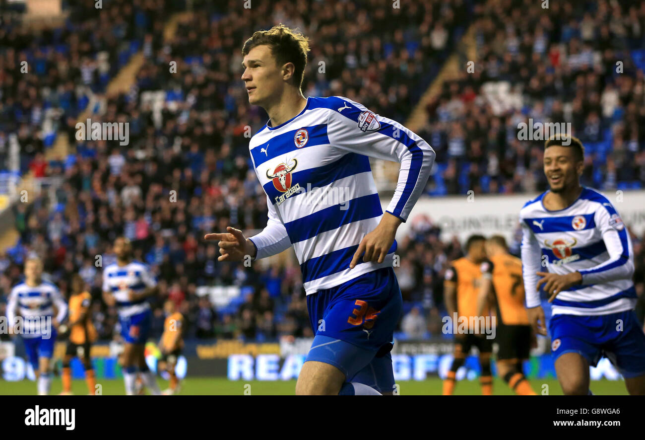 Reading's Jake Cooper celebrates scoring his side's first goal of the ...