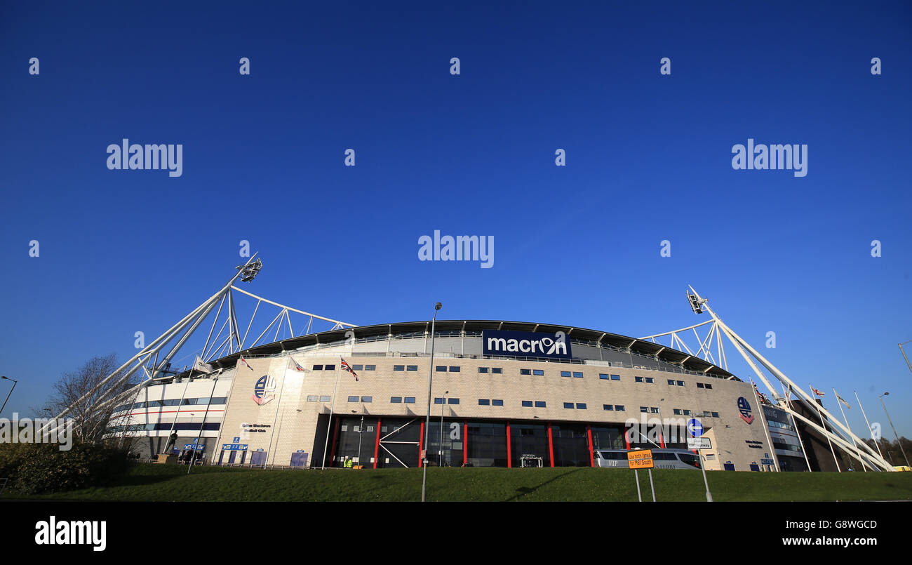 A general view outside the Macron Stadium before the game between ...