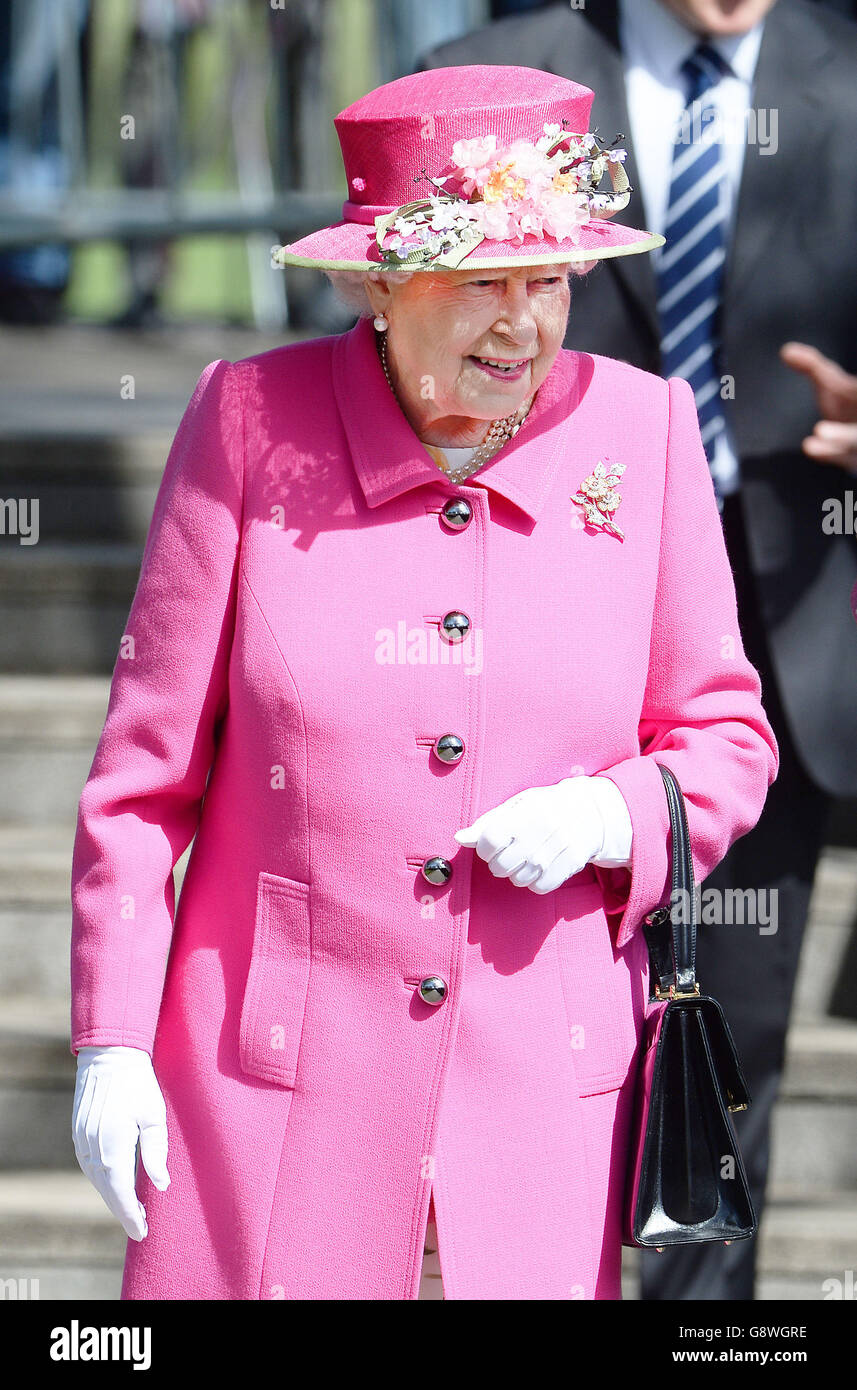 Queen Elizabeth II arrives to officially open the new bandstand at ...