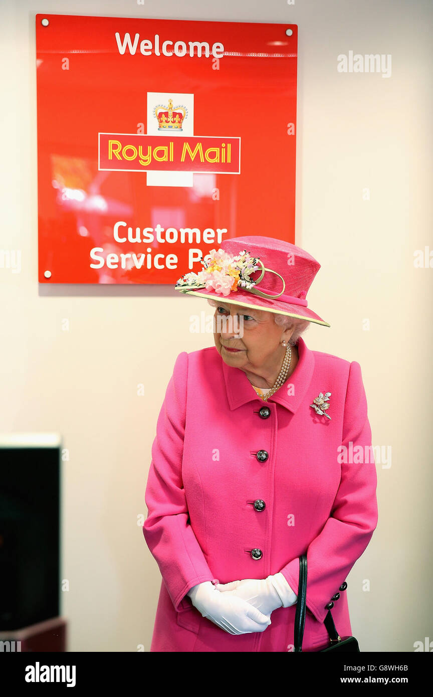 Queen Elizabeth II as she visits the Royal Mail Windsor delivery office ...