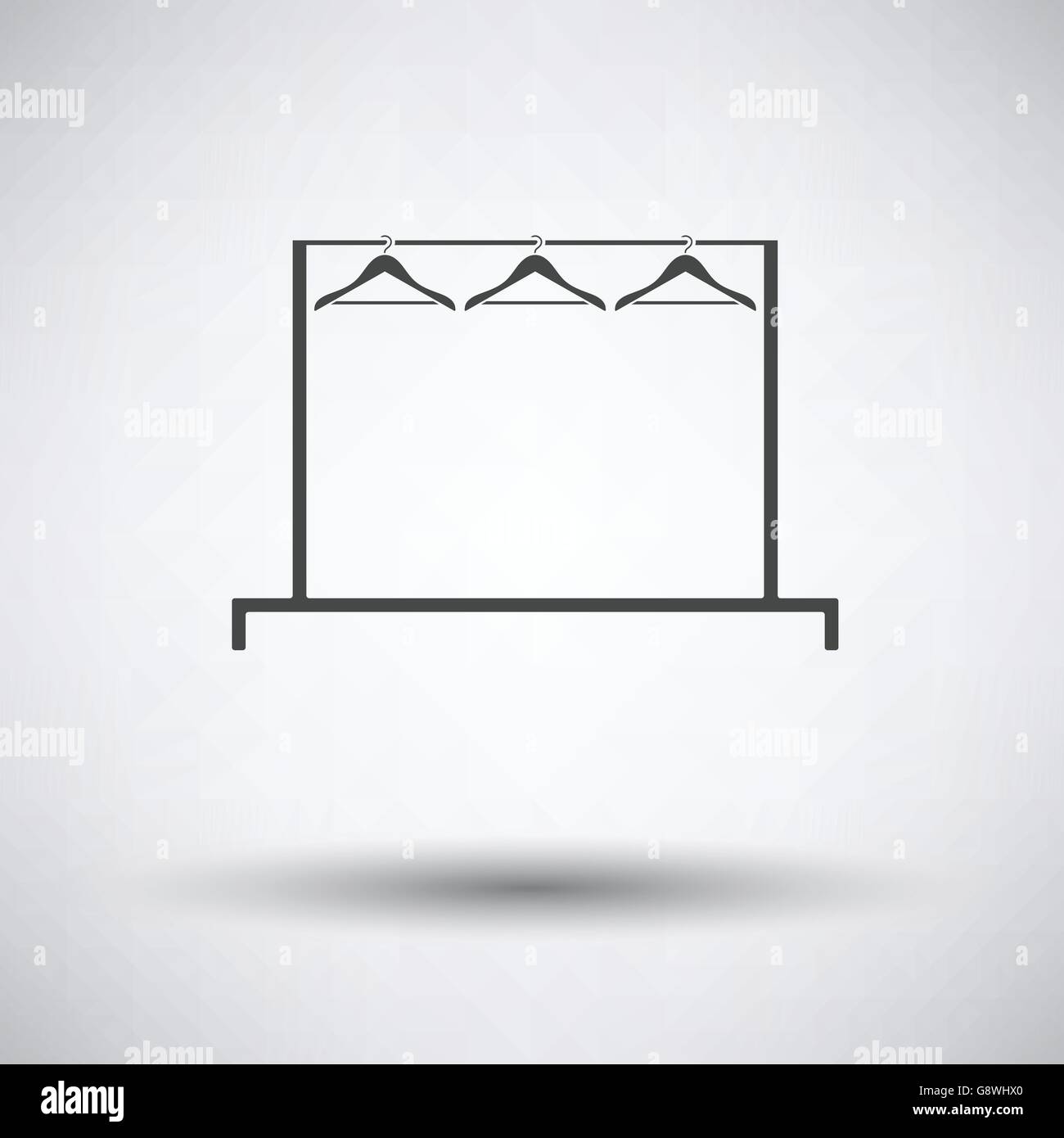 Clothing rail with hangers icon on gray background, round shadow ...