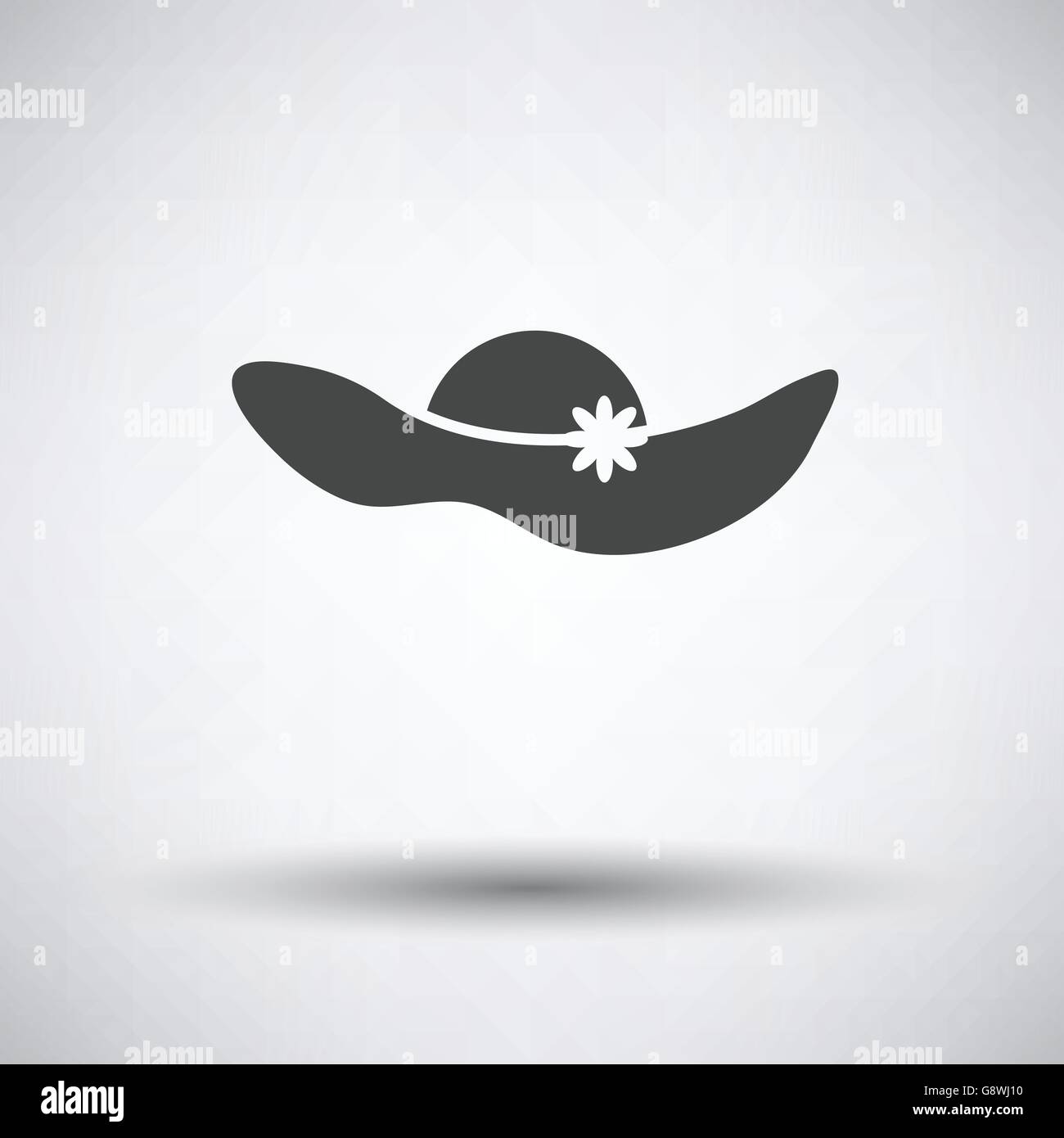 Elegant woman hat icon on gray background, round shadow. Vector ...