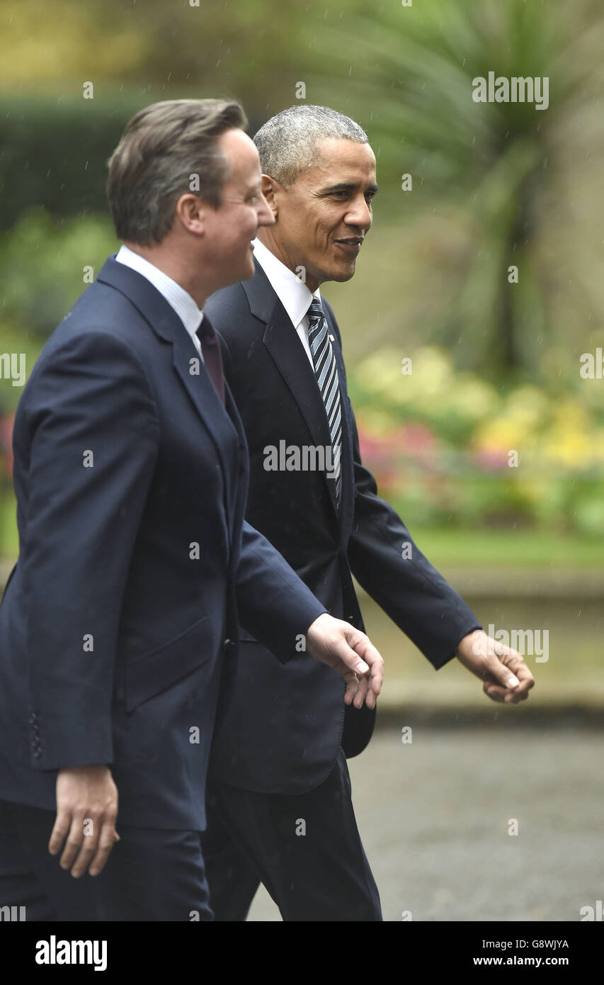 Prime Minister David Cameron (left) walks with US President Barack ...