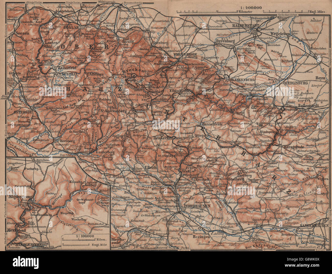HARZ MOUNTAINS topo-map. Inset Bodetal. Halberstadt Nordhausen karte ...