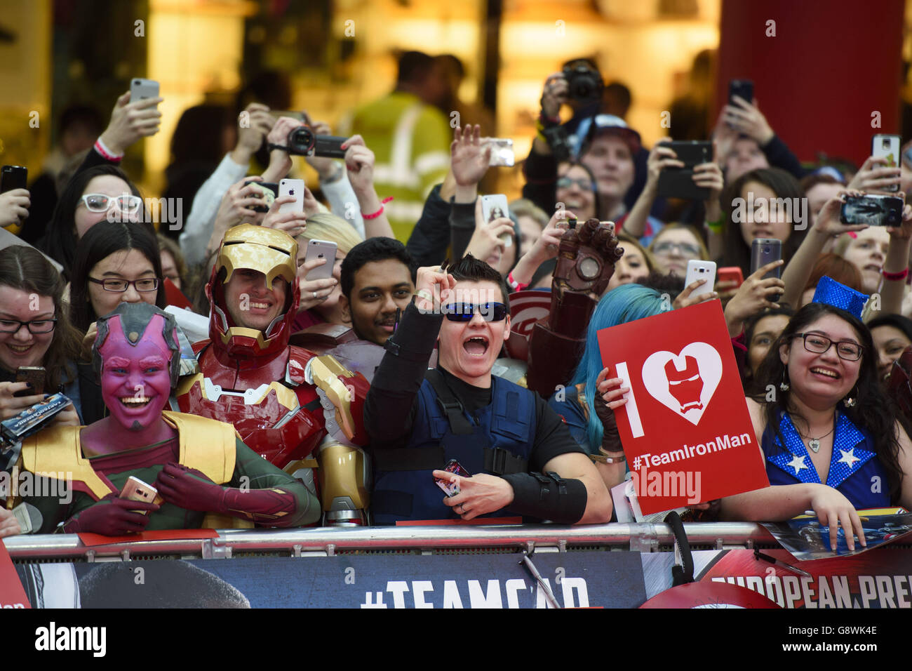 Fans attending the Captain America: Civil War European Premiere held at ...
