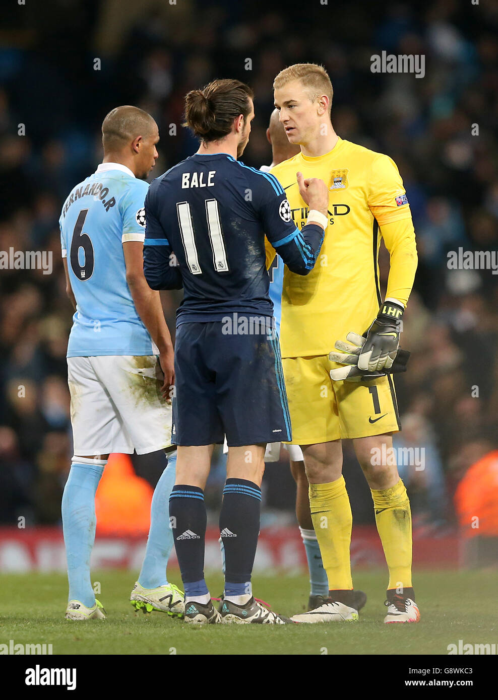 Real Madrid's Gareth Bale and Manchester City goalkeeper Joe Hart shake ...