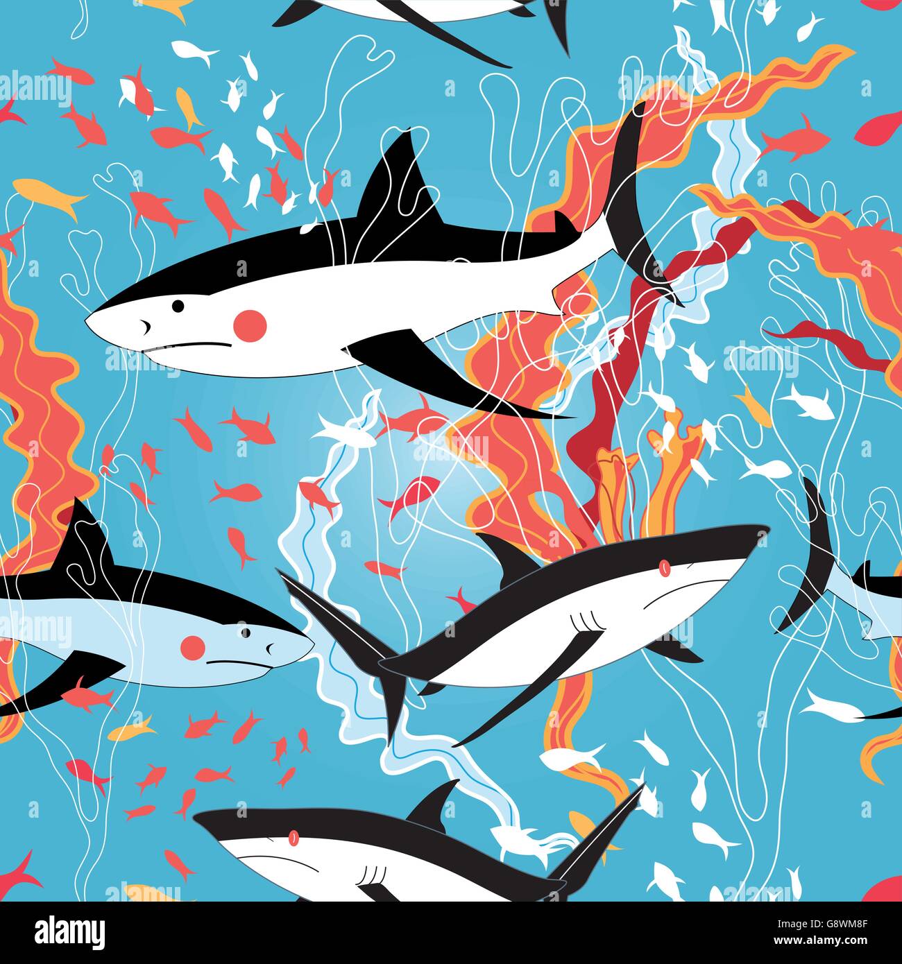 Beautiful vector illustration with sharks in the sea Stock Vector Image ...