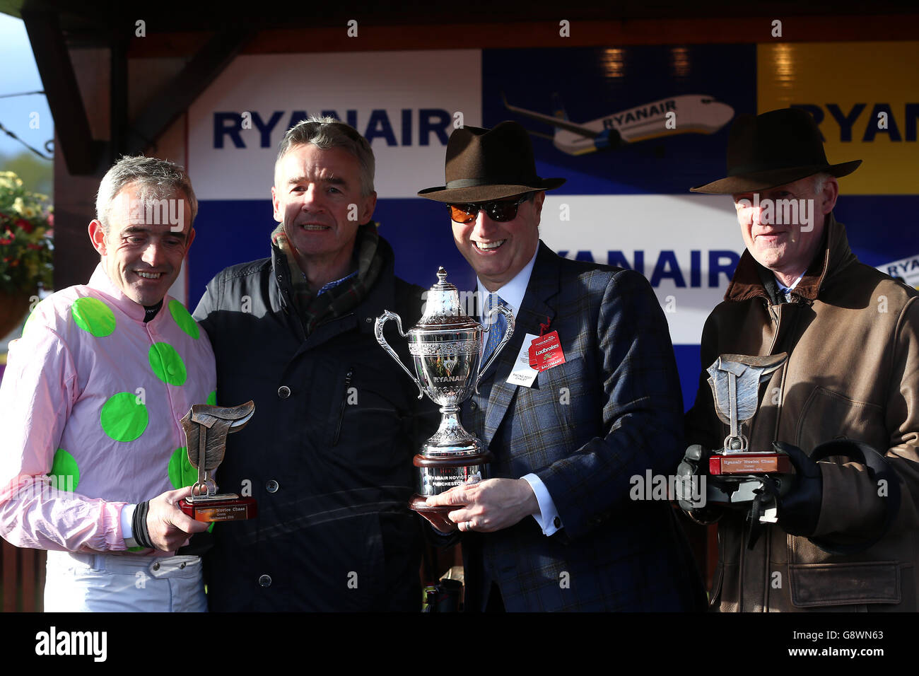 Jockey Ruby Walsh (left) after his winning ride on Douvan alongside ...