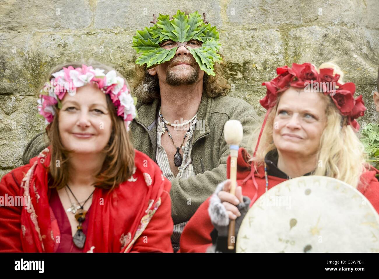 A man wears a leaf mask during the Glastonbury Beltane celebrations in ...