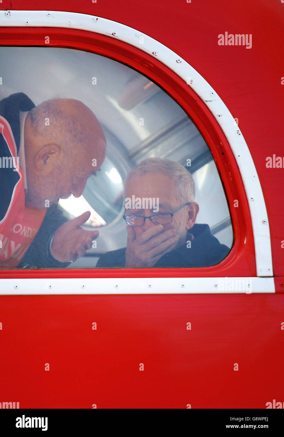 Labour Leader Jeremy Corbyn speaks to an activist before addressing the ...