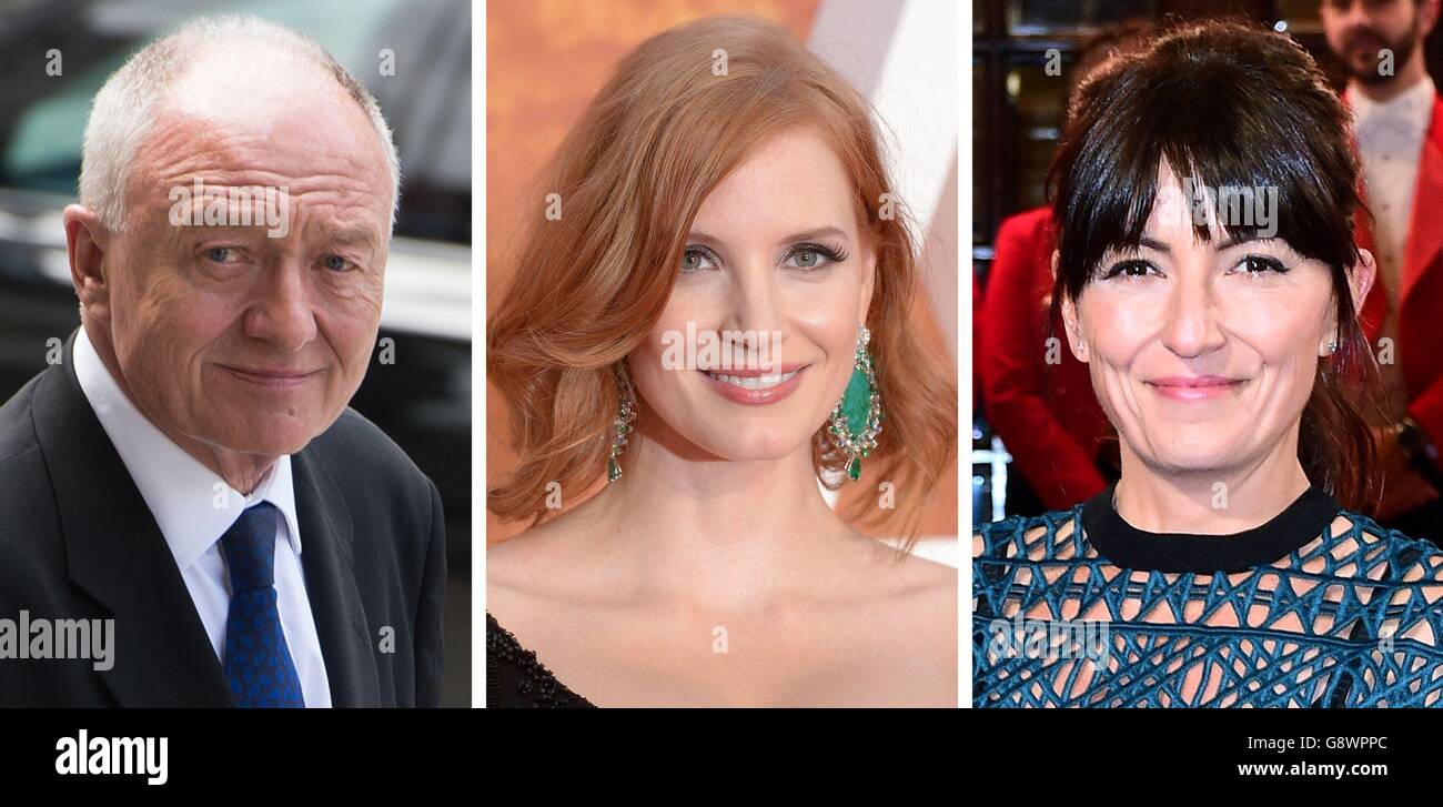 File photos of (from the left) Ken Livingstone, Jessica Chastain and ...