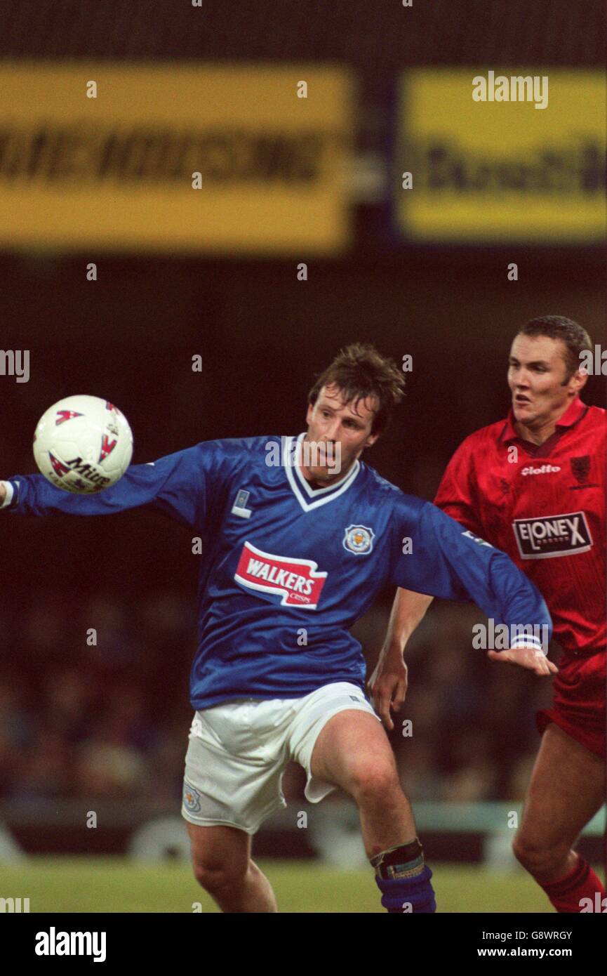 Two action half front view red blue football hi-res stock photography ...