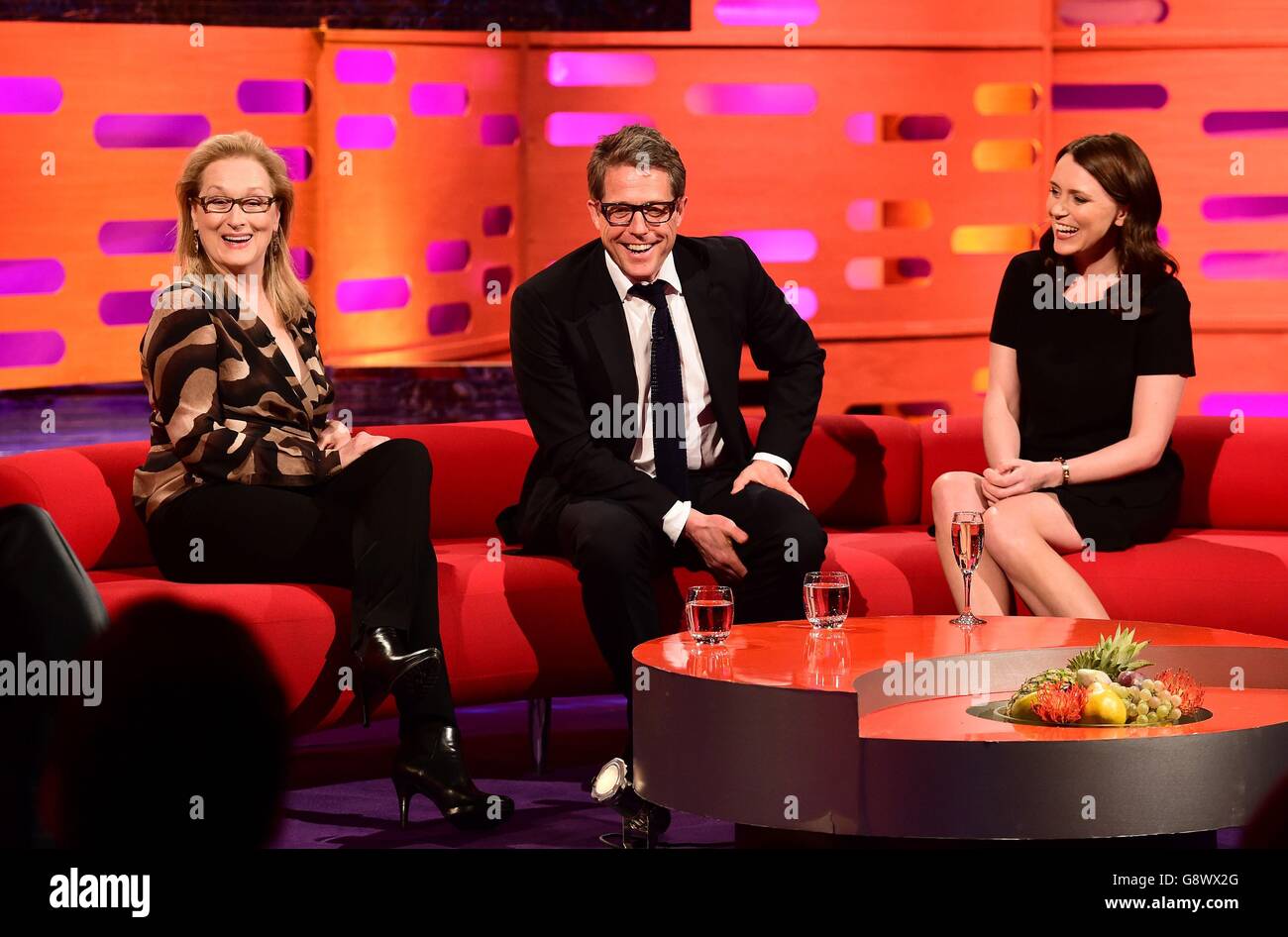 Meryl Streep, Hugh Grant and Keeley Hawes during the filming of the ...