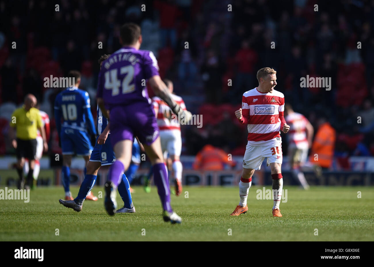 Doncaster Rovers' Craig Alcock celebrates Andy Williams penalty against ...