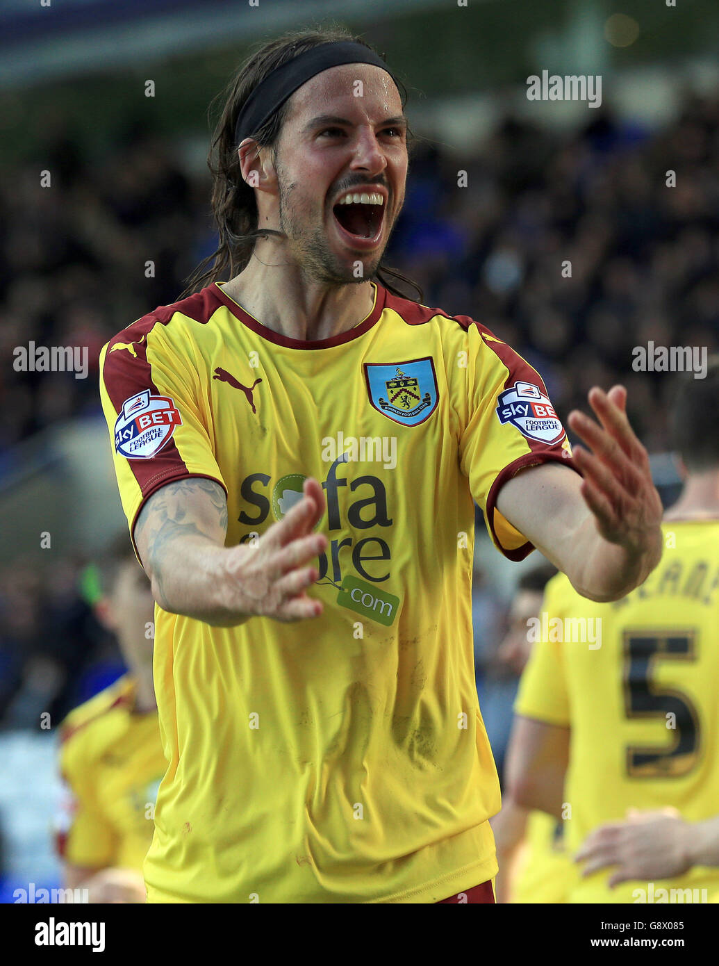Burnley's George Boyd celebrates after his team-mate Andre Gray (not in ...