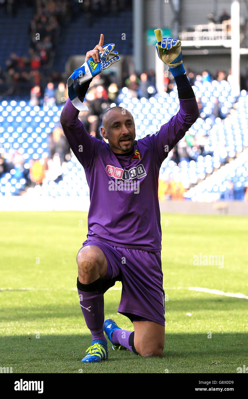 Watford goalkeeper Heurelho Gomes celebrates after the final whistle ...