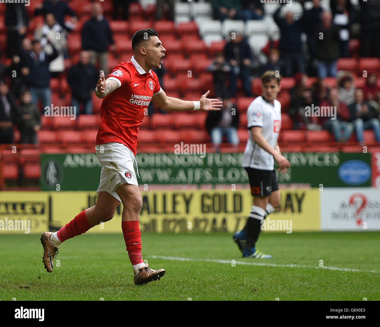 Charlton Athletic's Jorge Teixeira thinks he has scored but the 'goal ...