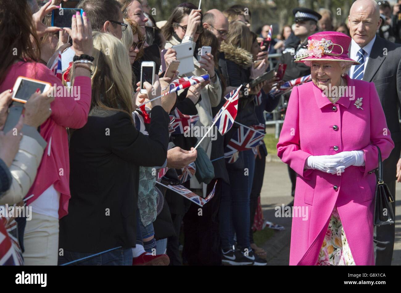 Queen Elizabeth II arrives to officially open the new bandstand at ...