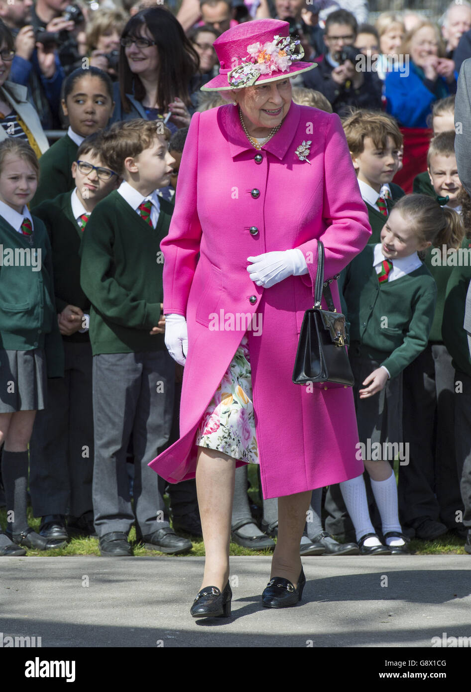 Queen Elizabeth II arrives to officially open the new bandstand at ...