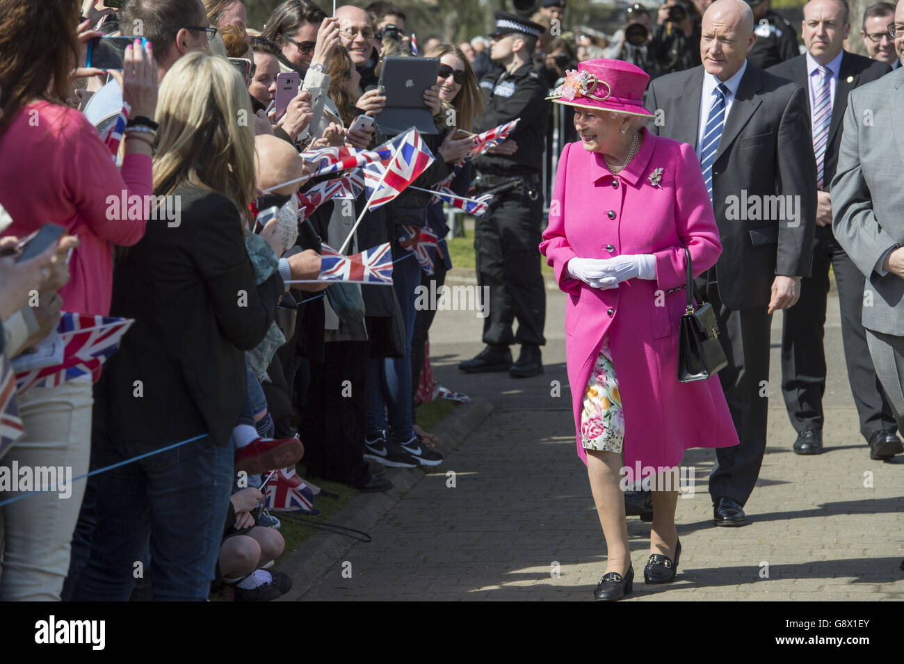 Queen Elizabeth II arrives to officially open the new bandstand at ...