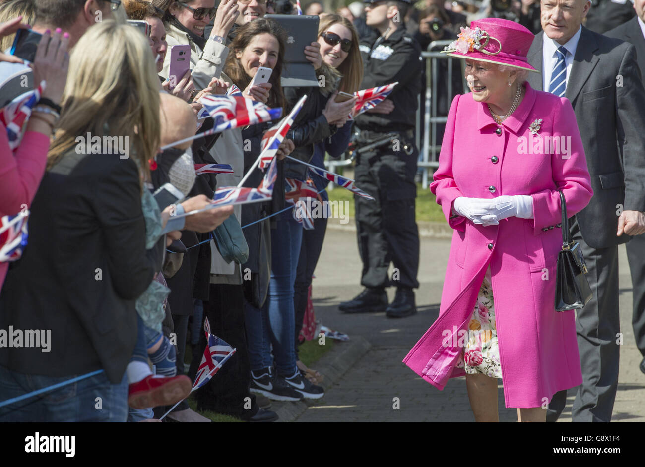 Queen Elizabeth II arrives to officially open the new bandstand at ...