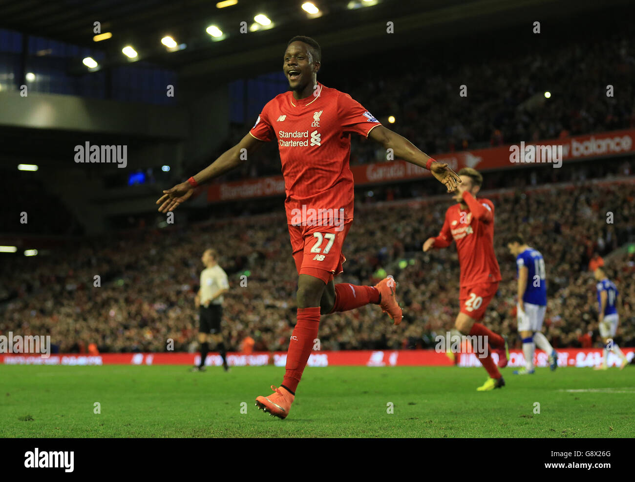 Liverpool's Divock Origi celebrates scoring his side's first goal of ...