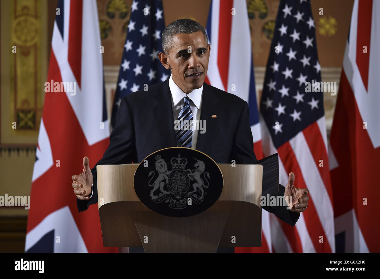US President Barack Obama speaking at a joint press conference with ...