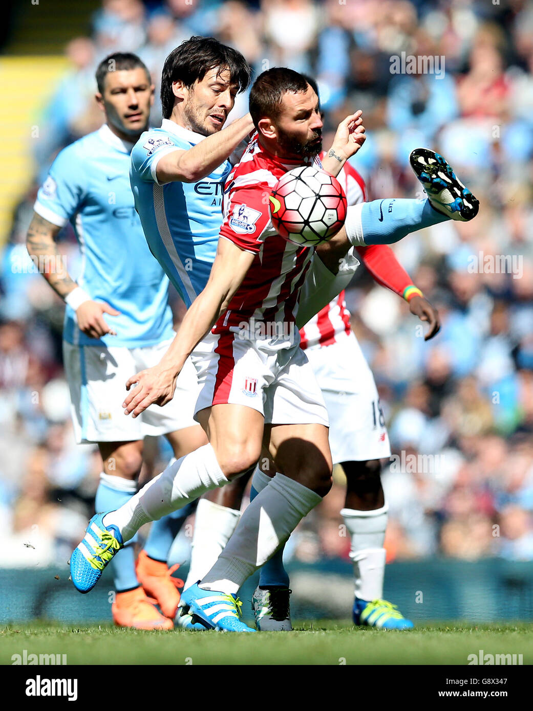 Stoke City's Phil Bardsley and Manchester City's David Silva(left ...