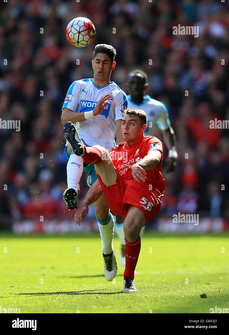 Newcastle United's Ayoze Perez and Liverpool's Connor Randall battle ...